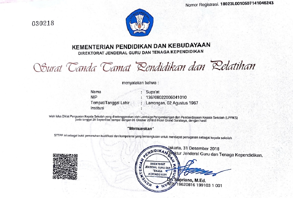 Daftar Prestasi Bapak SYUFA’AT, S.Pd,. M.MPd. Selaku Kepala SMK N 1 KALITENGAH. – SMKN I KALITENGAH